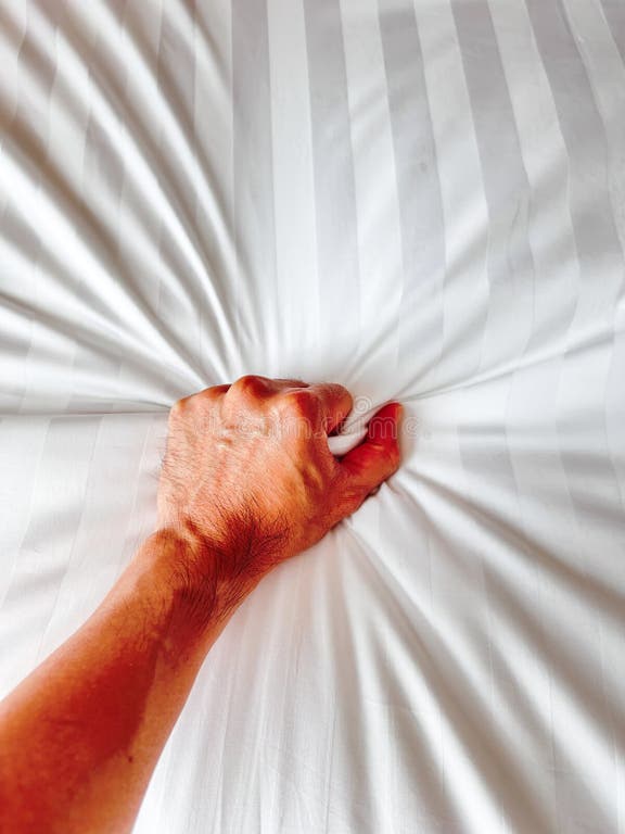 Hand of Men Pulling White Sheets in Ecstasy, Orgasm Stock Photo - Image ...