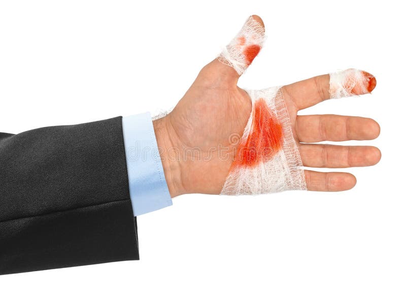 Hand met bloed en verband stock afbeelding. Afbeelding bestaande uit ...