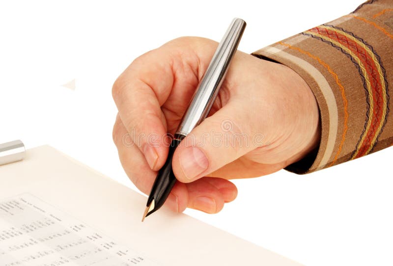 Hand Met Een Pen. Handtekening Op Het Document. Stock Foto - Image of ...