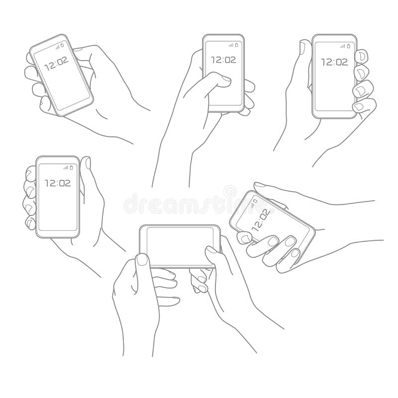 Hand Met Telefoon Vectorreeks Vector Illustratie - Illustration of ...