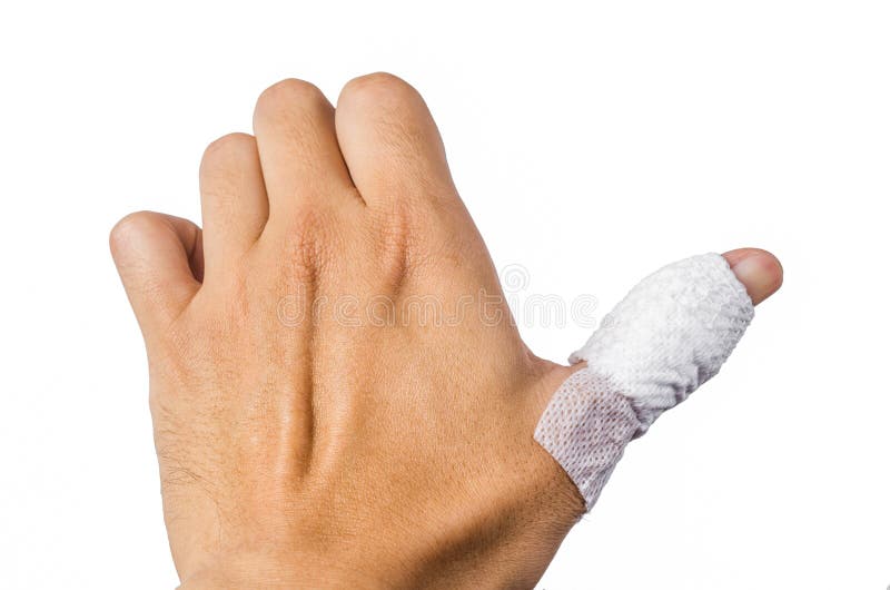 Verband Voor De Duim Op Een Man& X27; S Hand - Isoleer Stock Foto ...