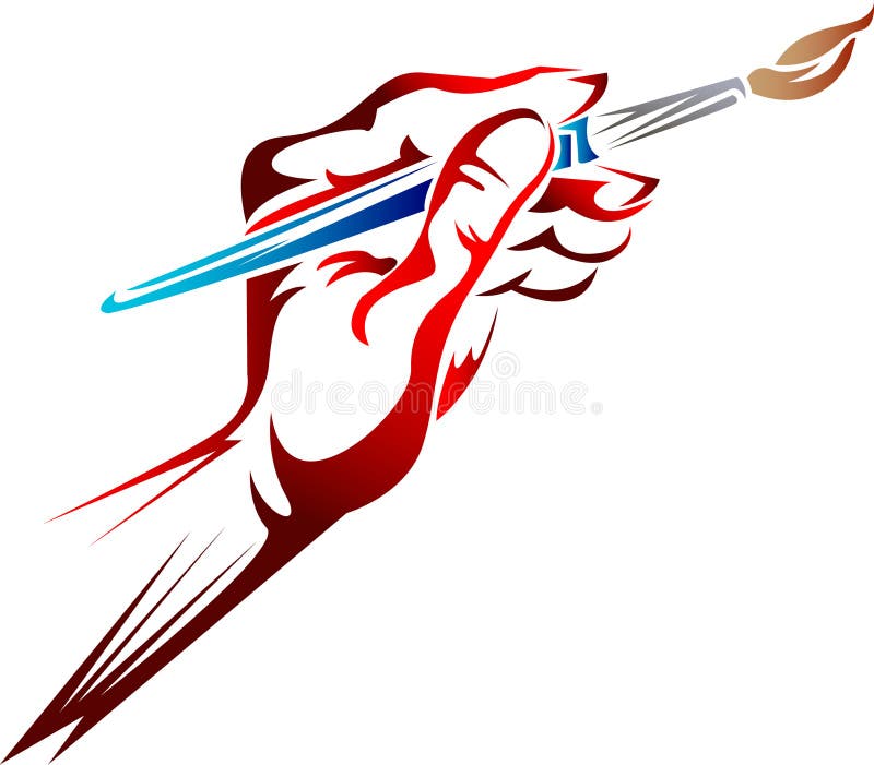 Hand Die Een Verfborstel Houdt Vector Illustratie - Illustration of ...