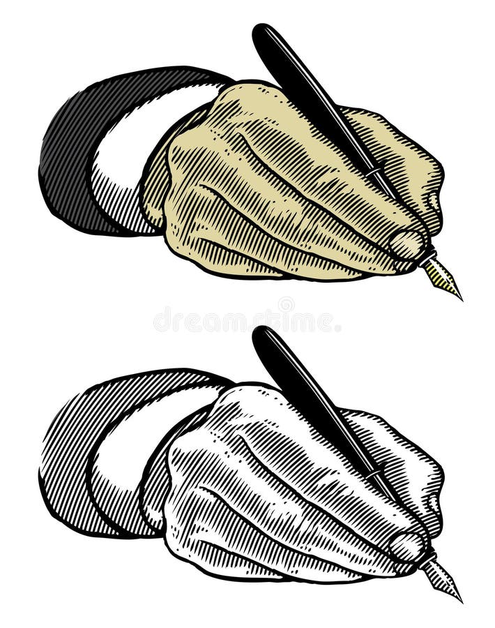Hand met vulpen vector illustratie. Illustration of overeenkomst - 20843414