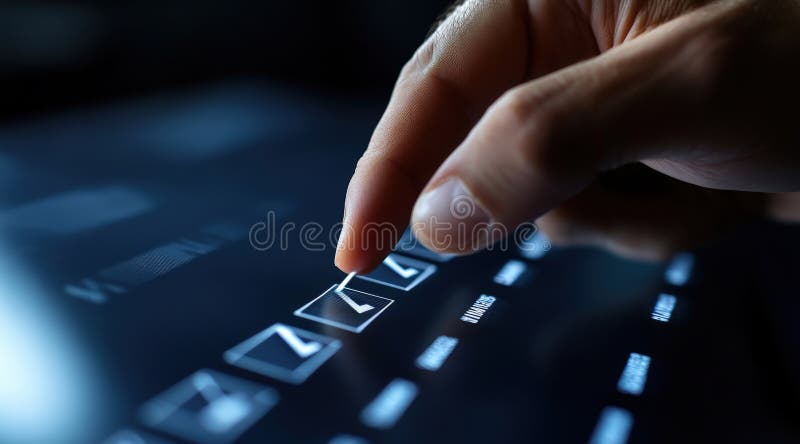 A Hand is Methodically Drawing a Check Mark on a Digital Screen Stock ...