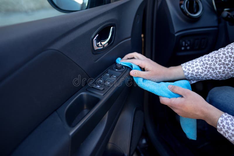 Hand with a Microfibre Cloth Cleans the Interior of the Car Stock Photo ...
