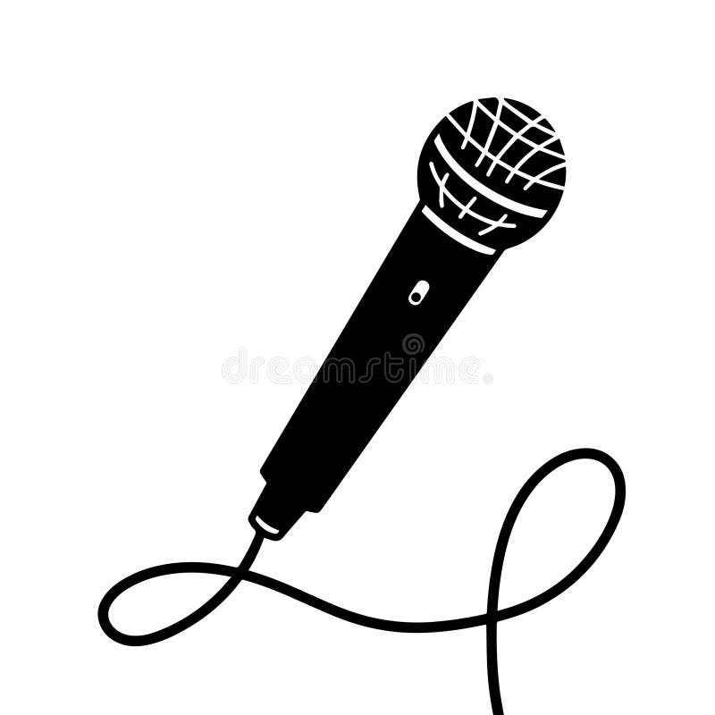 Hand Microphone with Cable Black and White Vector Illustration Stock ...