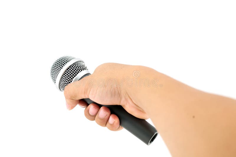 Suited Hand Holding Microphone Stock Photo - Image of microphone, white ...