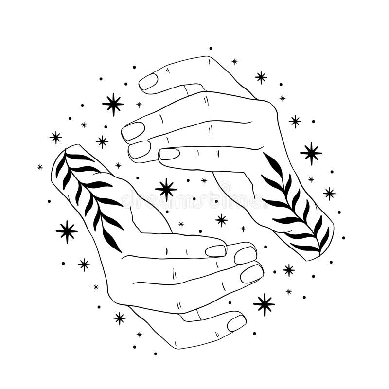 Hand Minimal Abstract Line Art.Elegant Magic Sketch.Hand Drawn Style ...