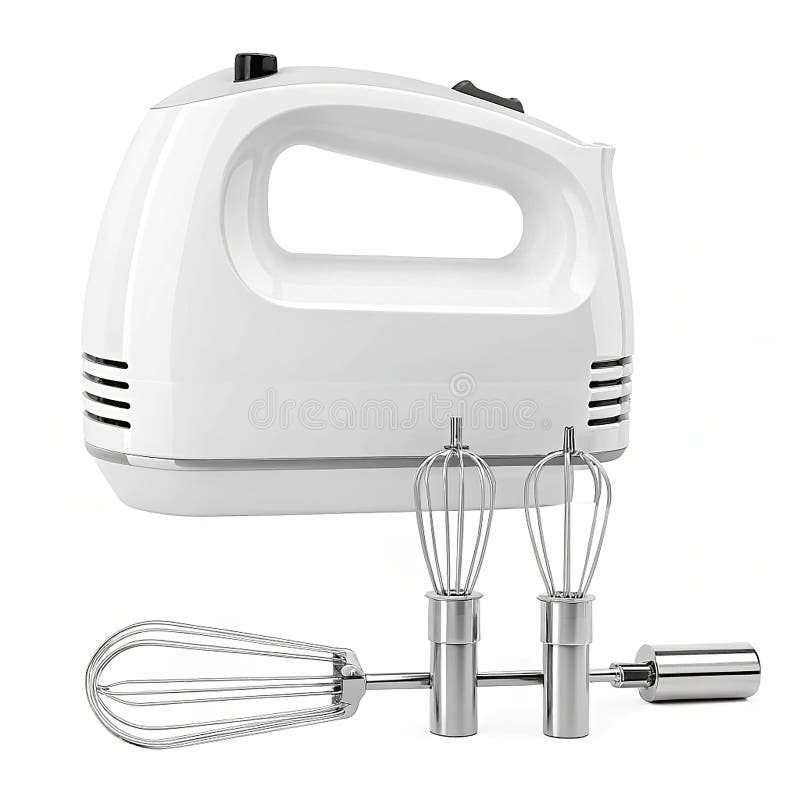 Hand Mixer with Attachments on White Background Stock Illustration ...