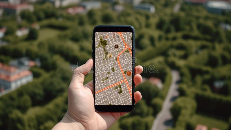 Hand with Mobile Phone and Map of the Street Stock Illustration ...