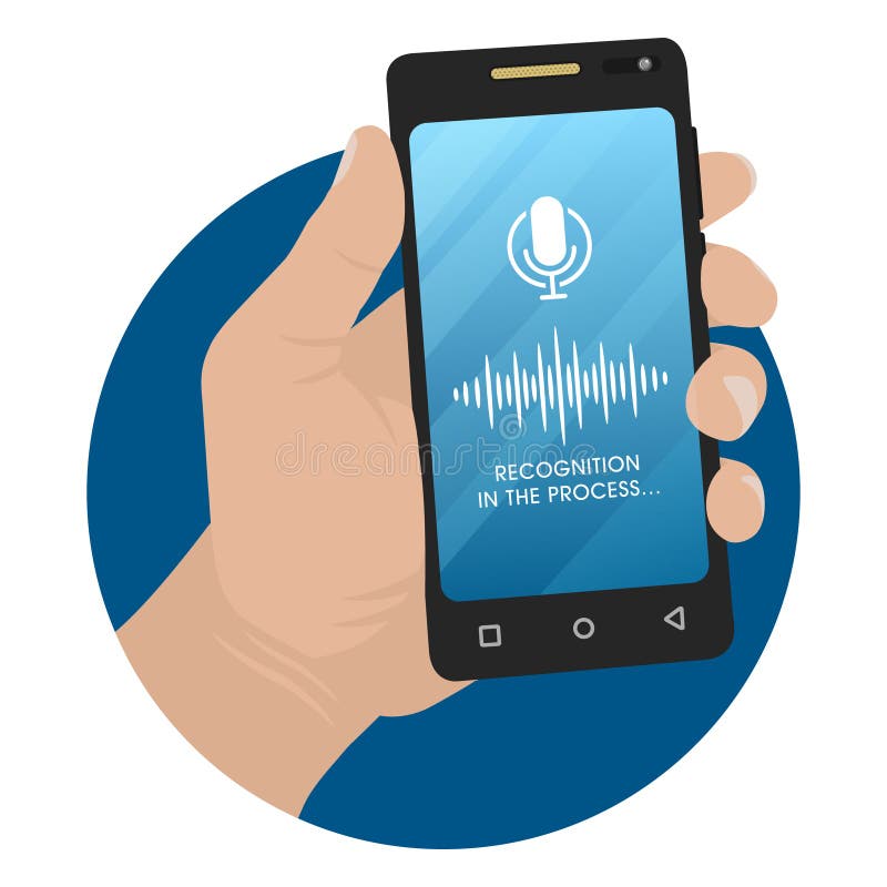 Hand with Mobile Phone. Personal Assistant and Voice Recognition ...