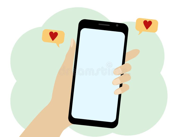 Hand with a Mobile Phone. in the Phone SMS with a Declaration of Love ...