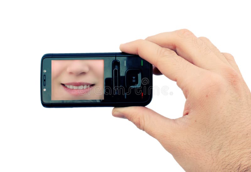 Hand with Mobile Phone and Smile Stock Image - Image of profile ...