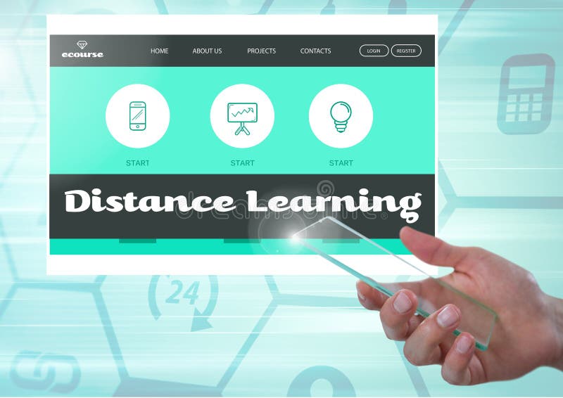 Hand with Mobile Phone Touching a Distance Learning App Interface Stock ...