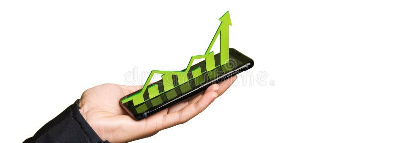 Hand with Mobile Phone and Trading Chart Stock Illustration ...