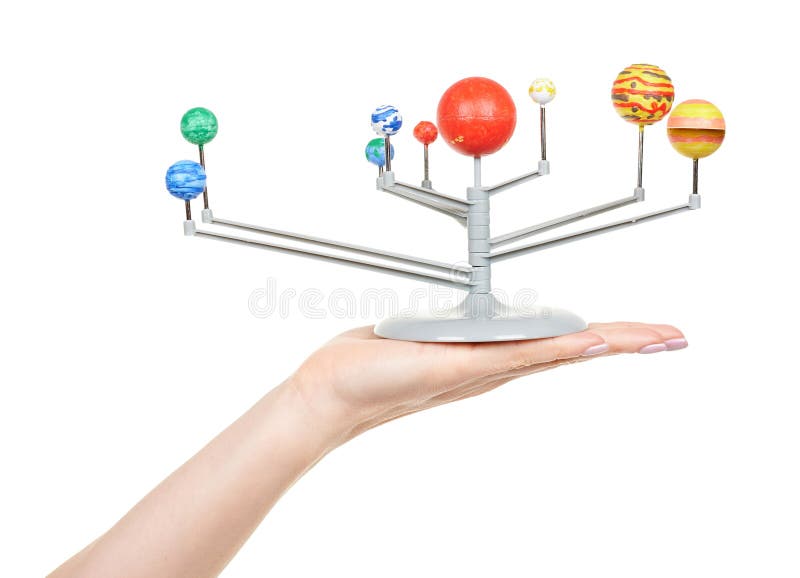 Hand with Model of Solar System Isolated on White Background Stock ...