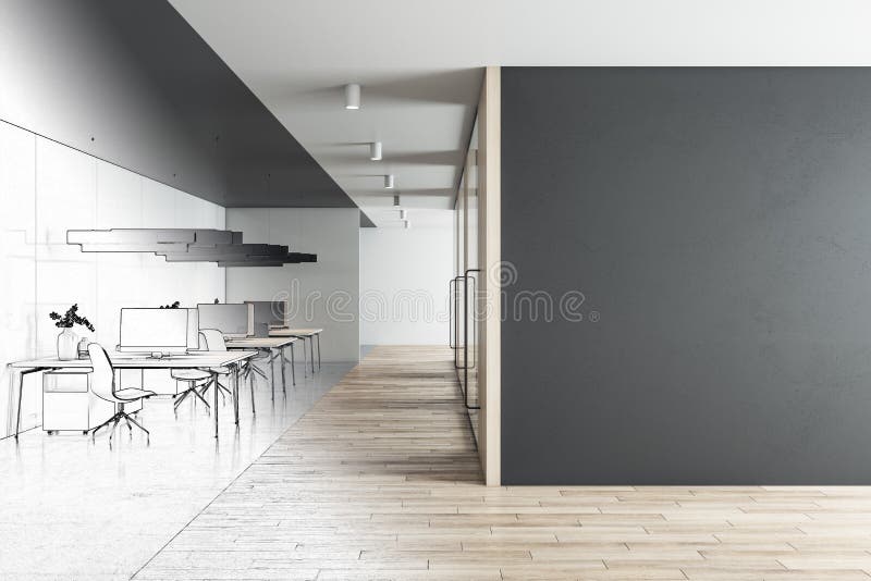 Hand Modern Drawn Coworking Office Interior Plan with Mock Up Place on ...