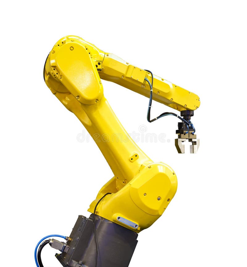 Hand of Modern Yellow Industrial Robot with Hydraulic Connections ...