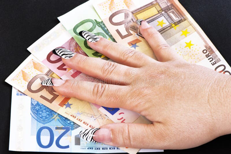 Hand on Money Bills stock image. Image of finger, woman - 41875465