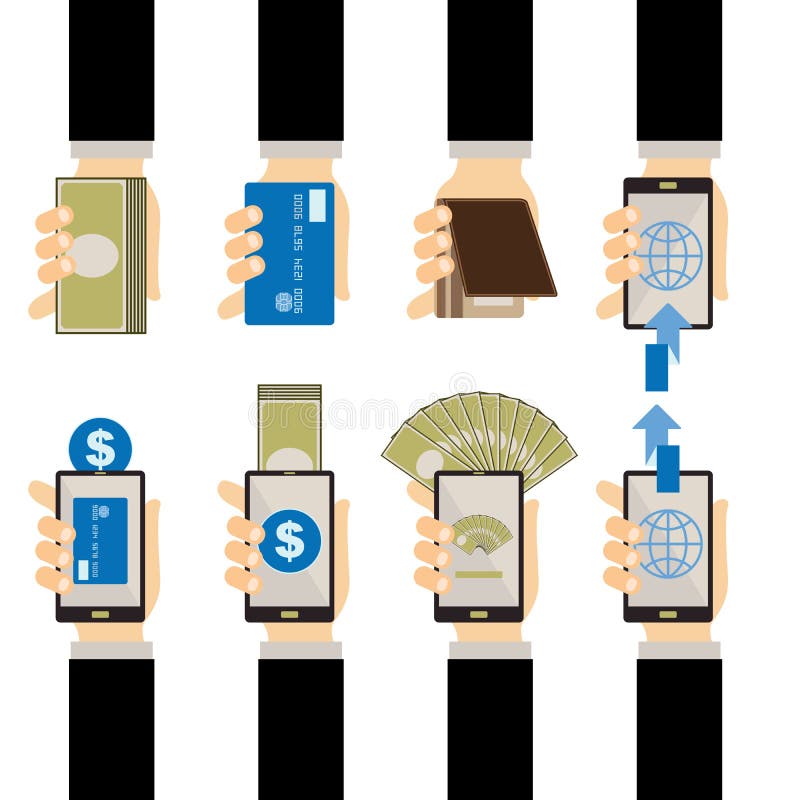 Hand with Money Credit Card and Mobile Payment Stock Vector ...