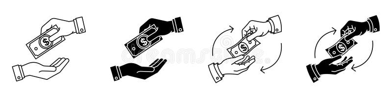 Hand Money Exchange Icons Versions Set in Black Flat and Line Style ...