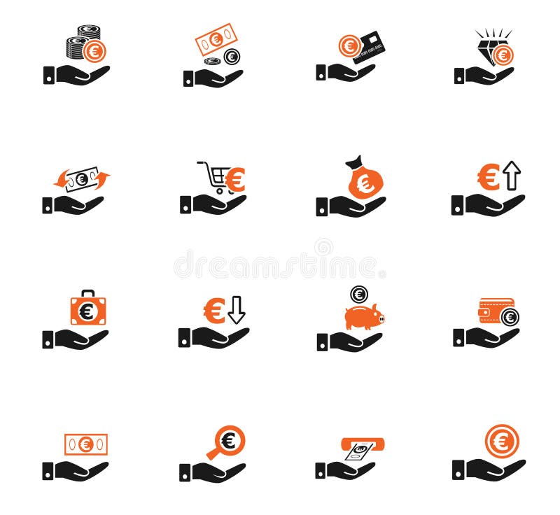 Hand and money icon set stock illustration. Illustration of coins ...
