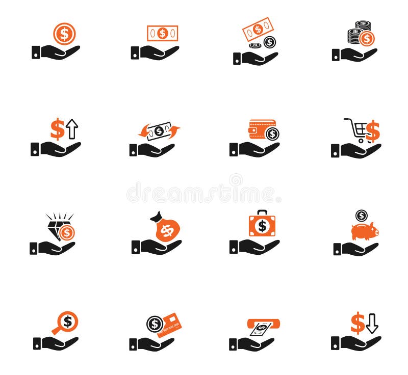 Hand and money icon set stock illustration. Illustration of graphic ...
