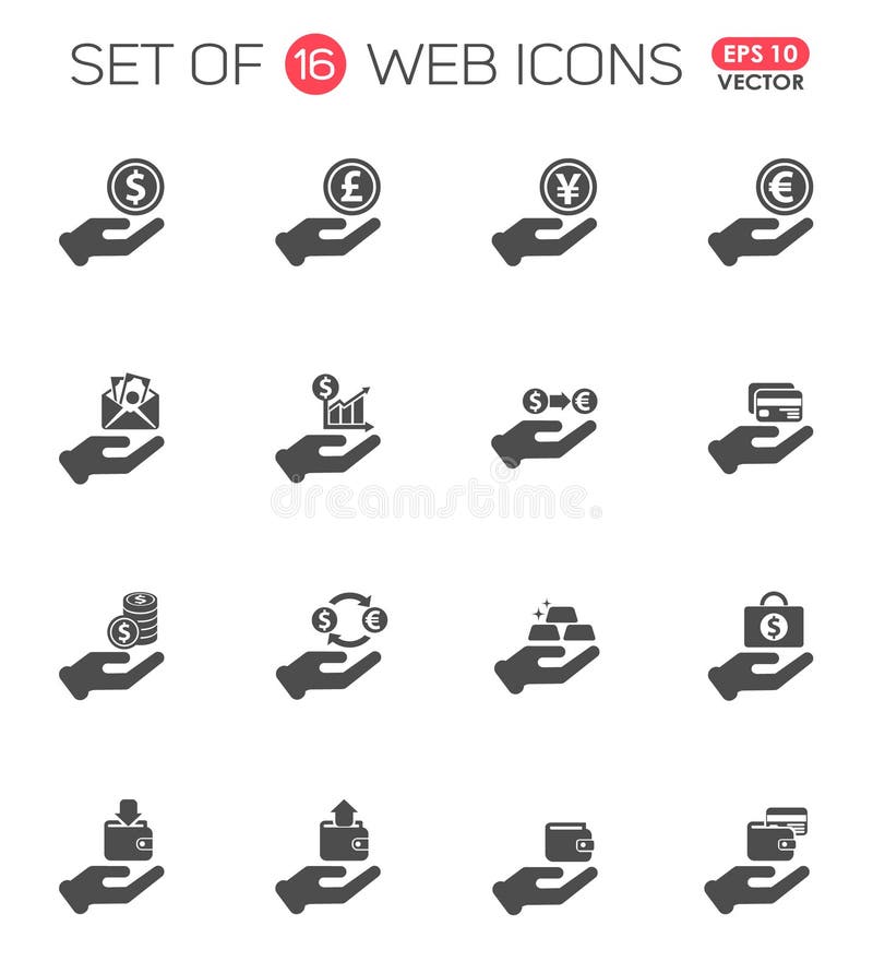 Hand and money icon set stock vector. Illustration of payment - 220758874