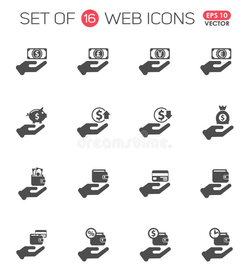 Hand and money icon set stock vector. Illustration of coin - 220758910