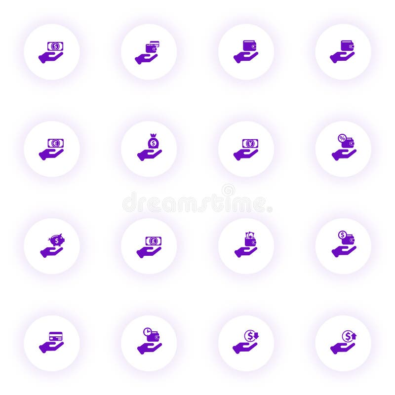 Hand and Money Purple Color Vector Icons Stock Vector - Illustration of ...