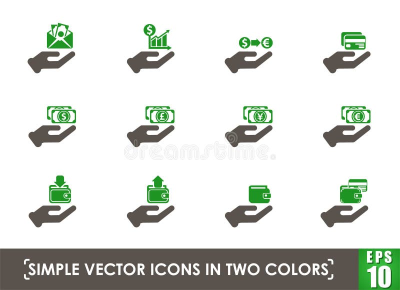Hand and Money Simple Vector Icons Stock Vector - Illustration of coin ...