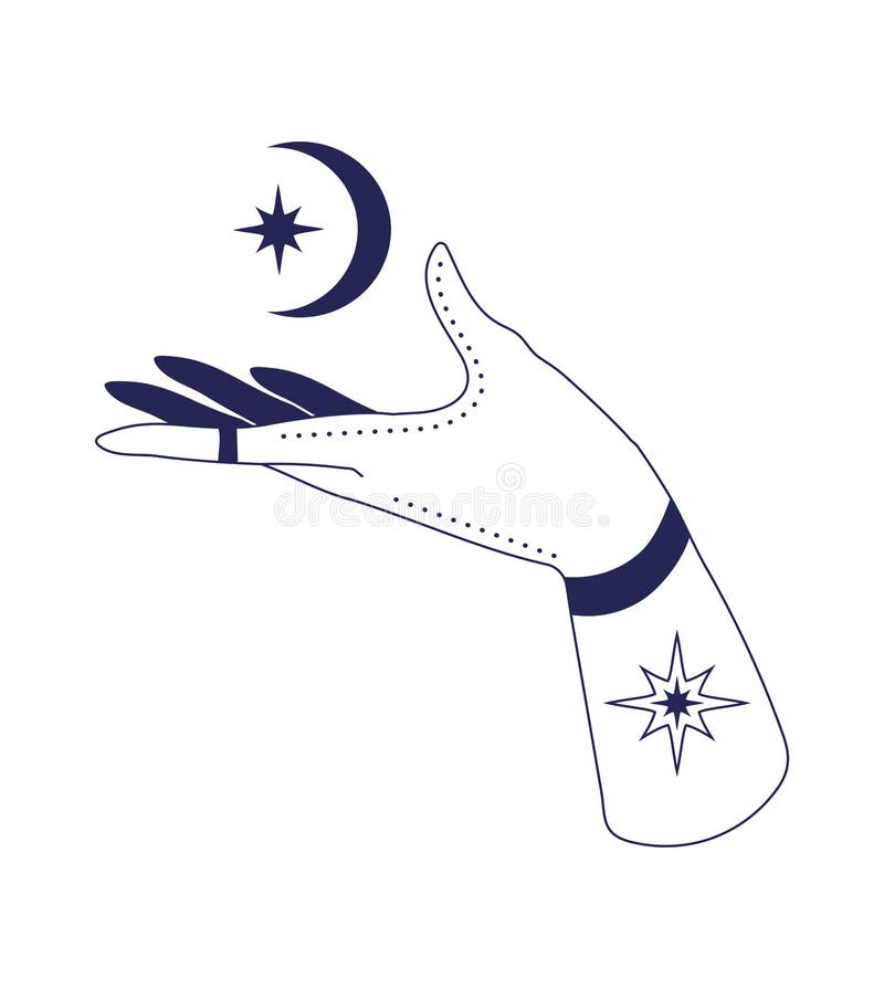 Hand with moon and star stock illustration. Illustration of moon ...