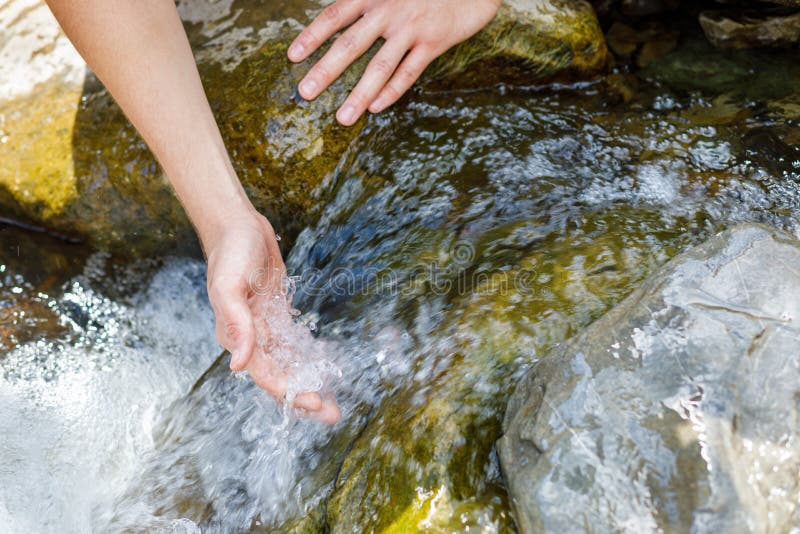 Hand is in a Mountain River Stream Stock Photo - Image of nature ...