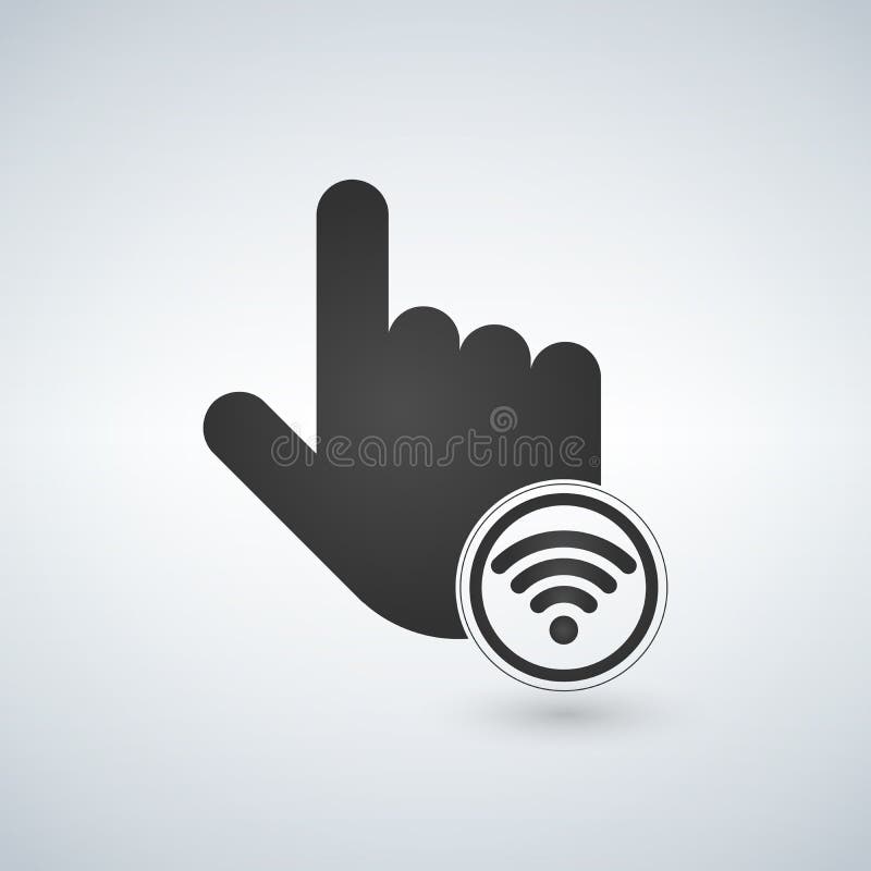 Hand Mouse Pointer with Wifi Sign Black Isolated Vector Icon. Stock ...