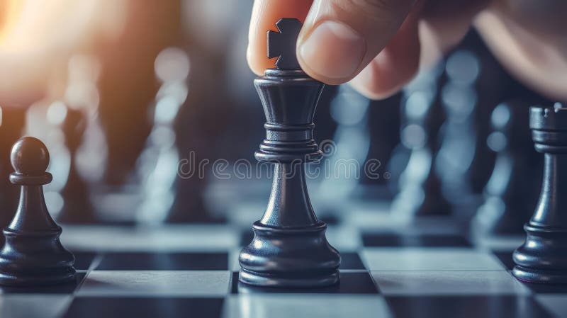A Closeup of Hand Skillfully Maneuvering Chess Piece on Wooden Board ...