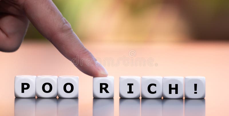 Hand Moves Dice and Changes the Word `poor` To `rich`. Stock Photo ...