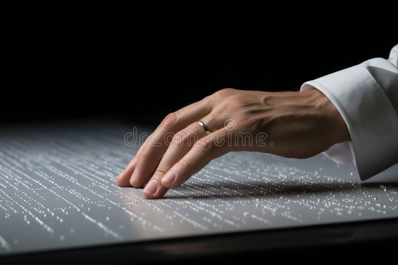 Hand Moves Over a Piece of Paper with Braille Text Stock Illustration ...