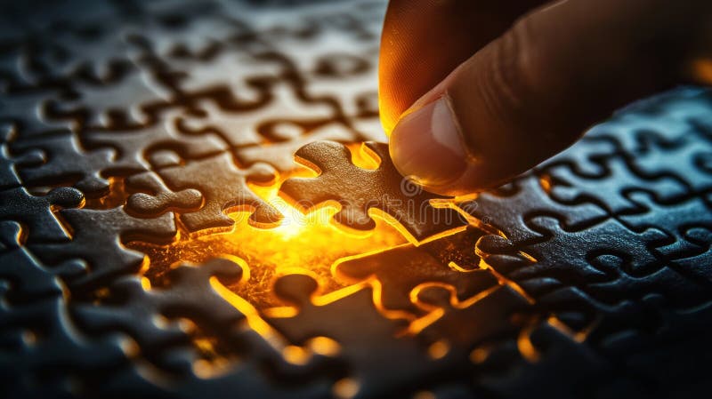 A Hand Moving Puzzle Pieces To Complete Stock Illustration ...