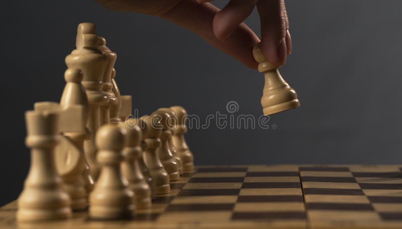 Hand Moving White Pawn and Making First Step Stock Image - Image of ...