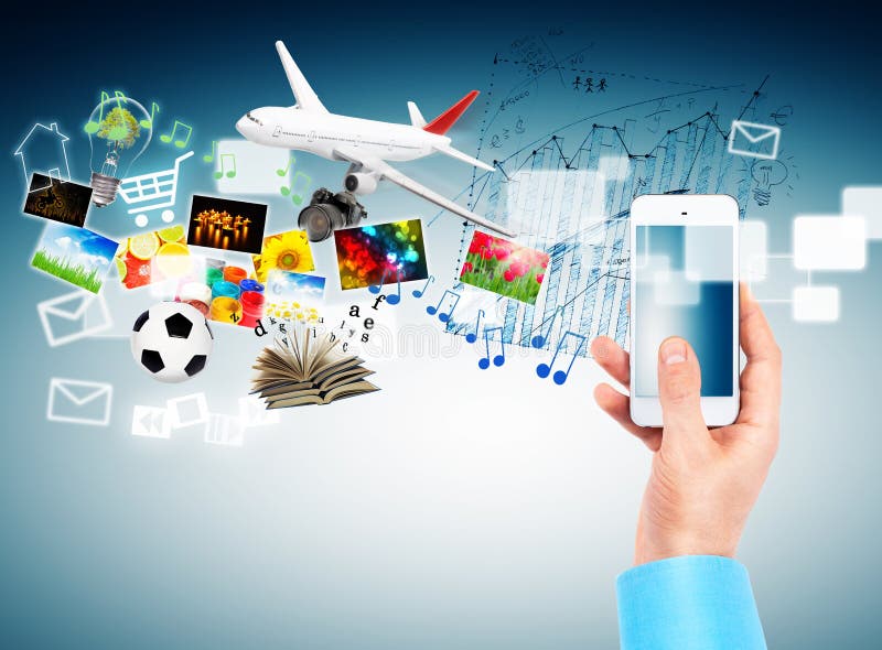 Hand, Cloud and Multimedia Icons Stock Image - Image of communication ...