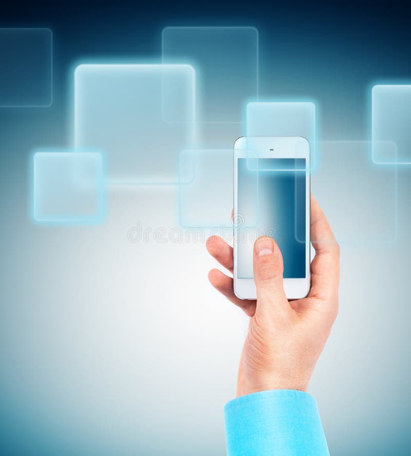 Hand with Multimedia Smartphone Stock Image - Image of mobile, cloud ...
