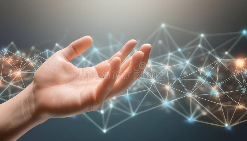 A Hand Navigates a Complex Digital Network Stock Illustration ...