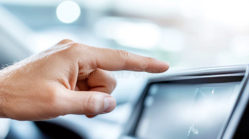Hand Navigates a Touchscreen in a Modern Luxury Car for an Enhanced ...