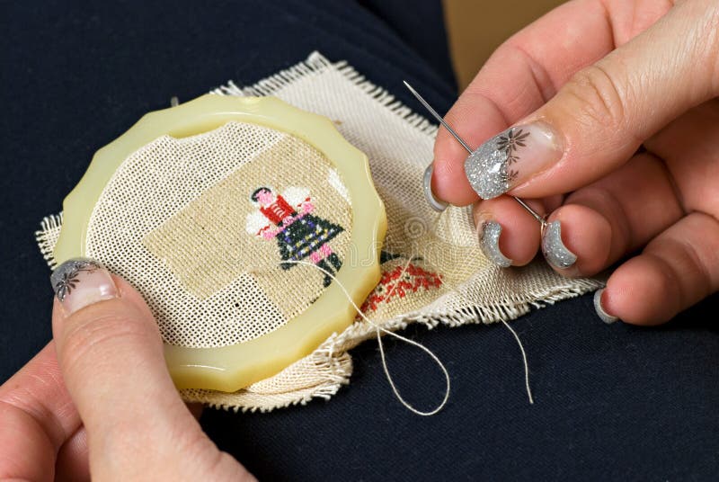 Hand needlework stock photo. Image of green, colours, embroider - 7084304