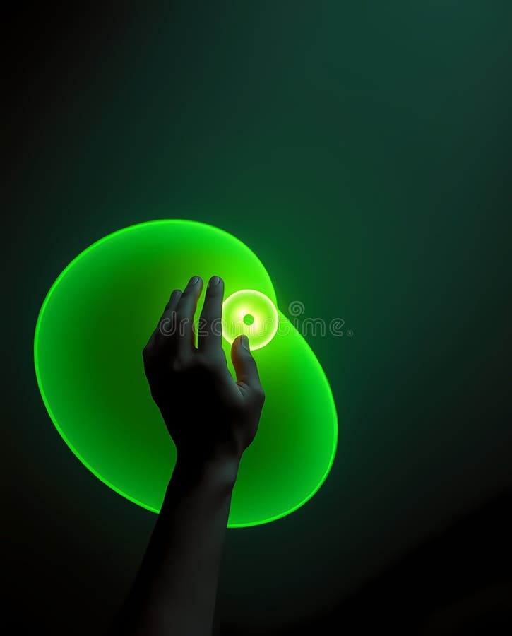 Hand on Neon Glowing Surface on Wall, Abstract Visual Effect ...