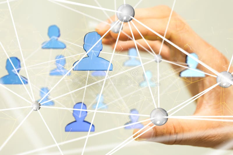 Hand with a Network of Linked Dots and Profile Icons Stock Photo ...