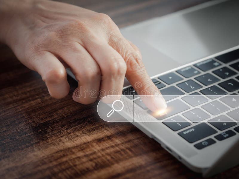 Hand of Notebook Show Icon Search Engine Bar. Stock Photo - Image of ...