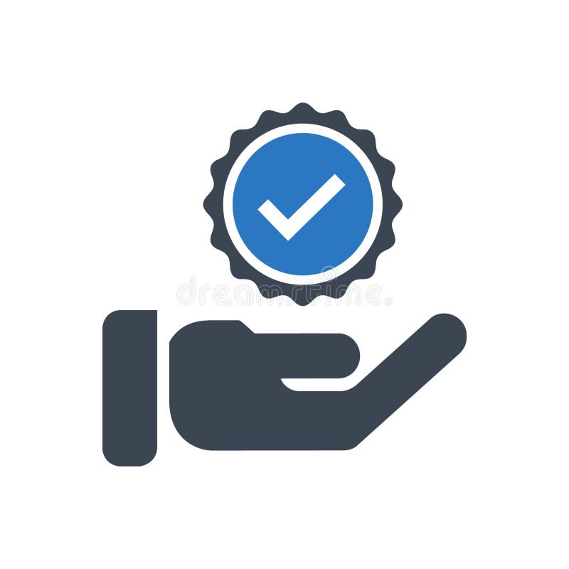 Hand Offering Badge icon stock vector. Illustration of assurance ...
