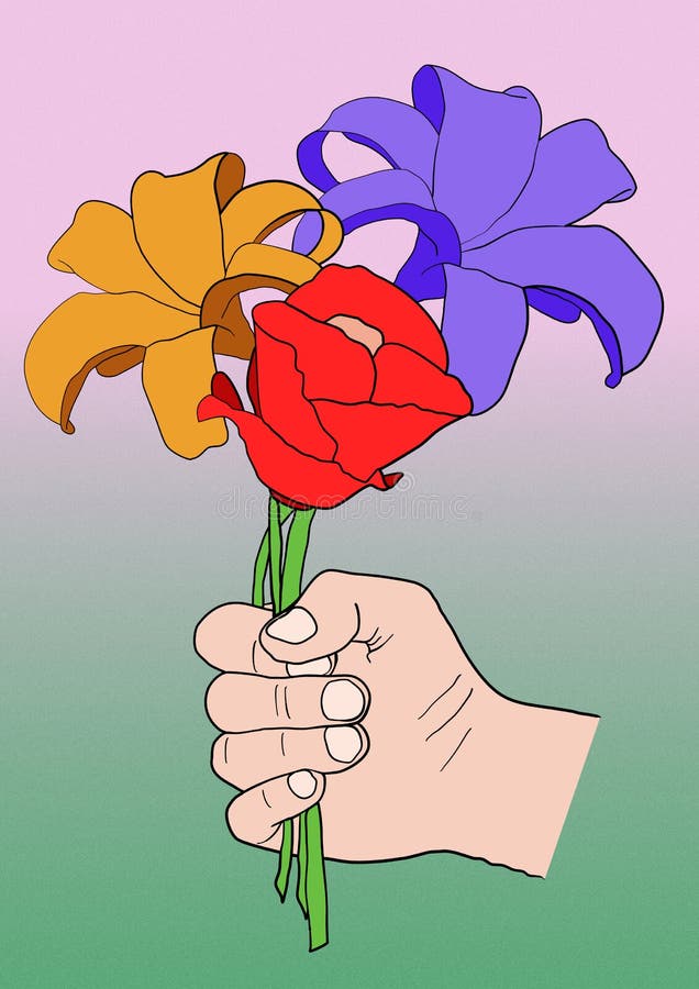 Hand Offering a Bouquet of Colorful Flowers Stock Vector - Illustration ...