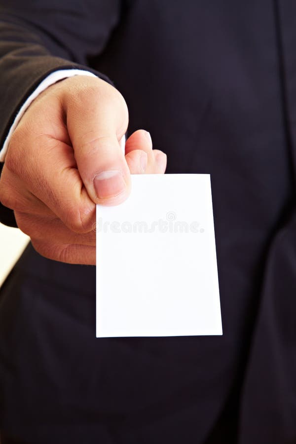 Hand Offering Empty Business Card Stock Photo - Image of male, business ...